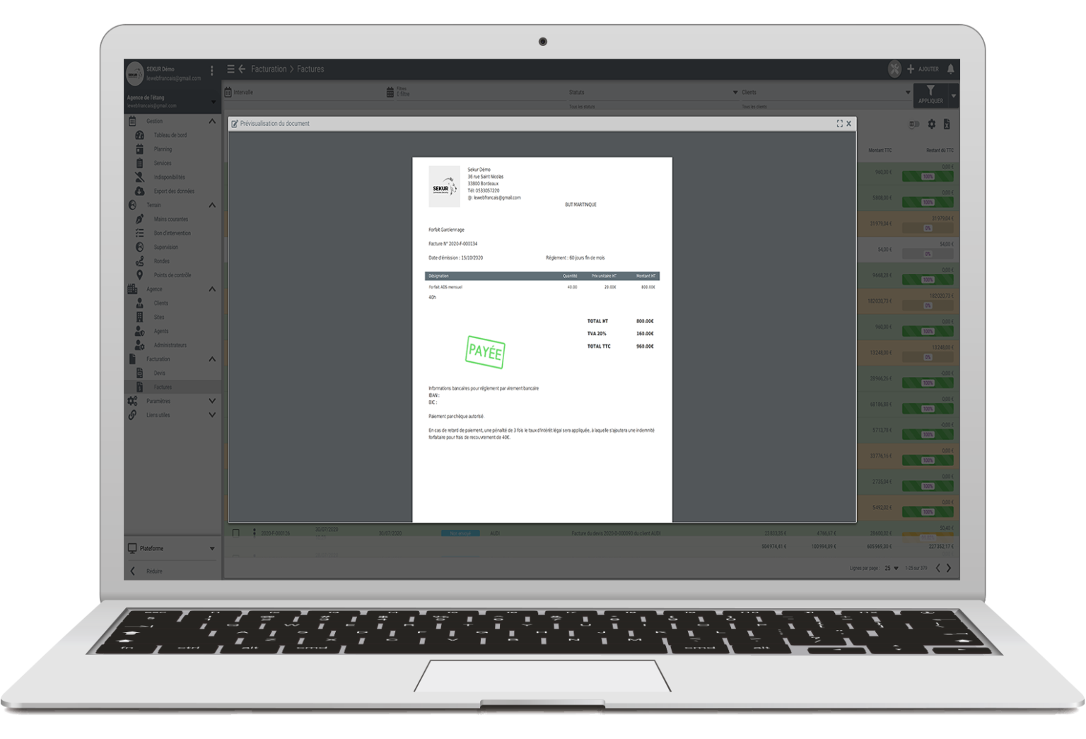 Création et automatisation des factures pour vos clients - SEKUR®