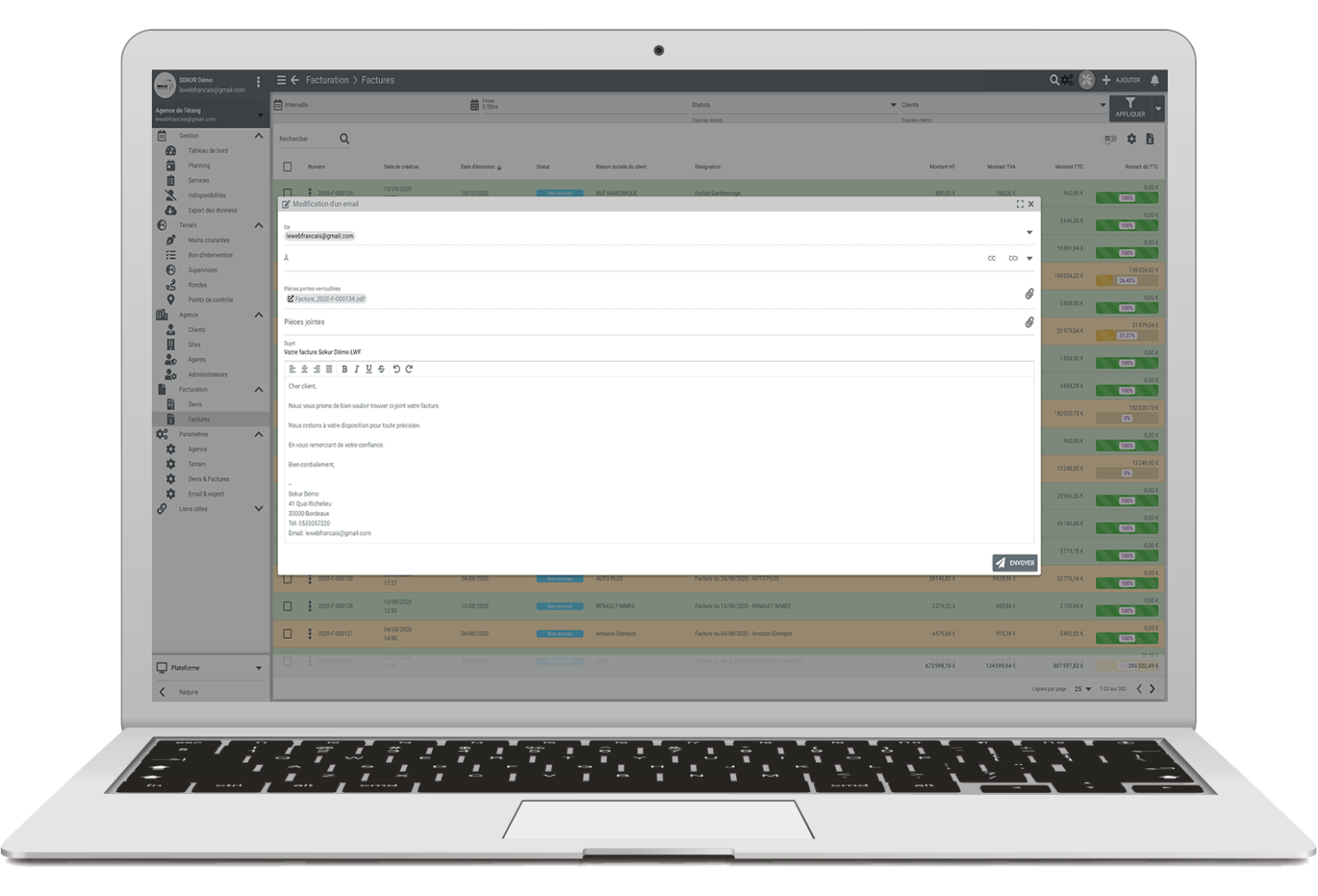Envoi automatique d'e-mails - SEKUR®
